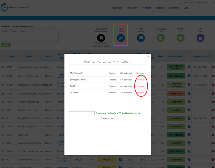 How to download and/or delete a Portfolio?